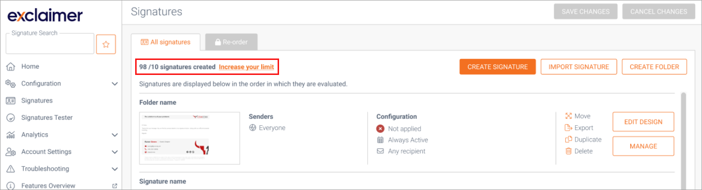 Signature template limits – Exclaimer Knowledge Base